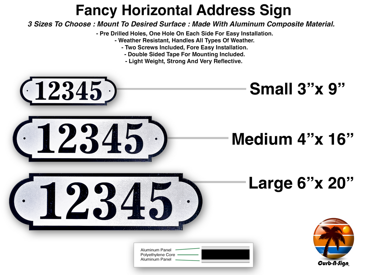 Fancy Super Reflective Mailbox Address Numbers Plaque, Horizontal, for ...