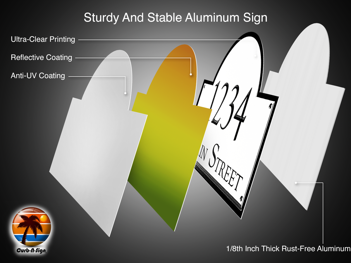 Curb-N-Sign Arch Address Plaque, Super Reflective House Number Sign, P